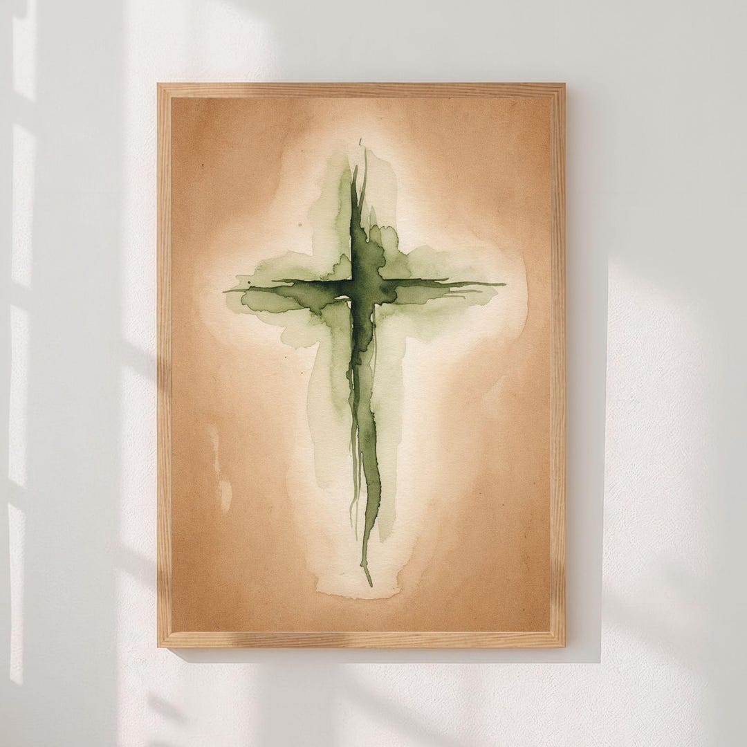 Christian Cross Poster – Green Watercolor Wall Art Print, Faith Home ...