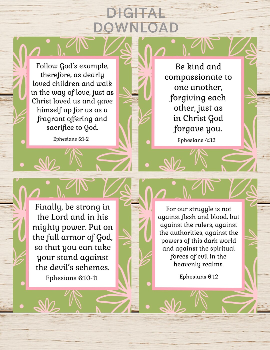 Printable Digital Download 8 Scripture Memorization Cards – Ephesians ...