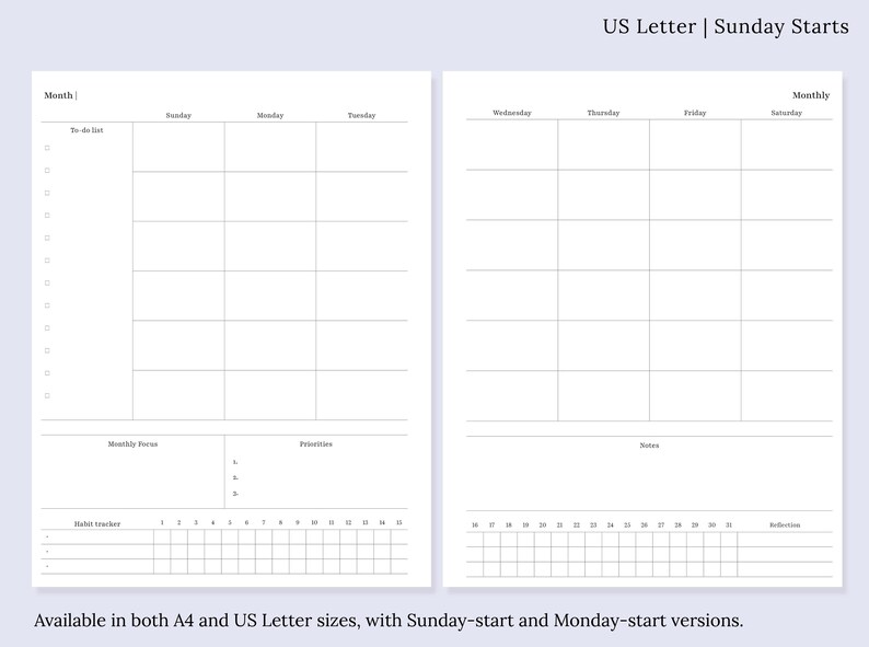 Monthly Planner Printable | Minimalist Undated Calendar With To-do List ...
