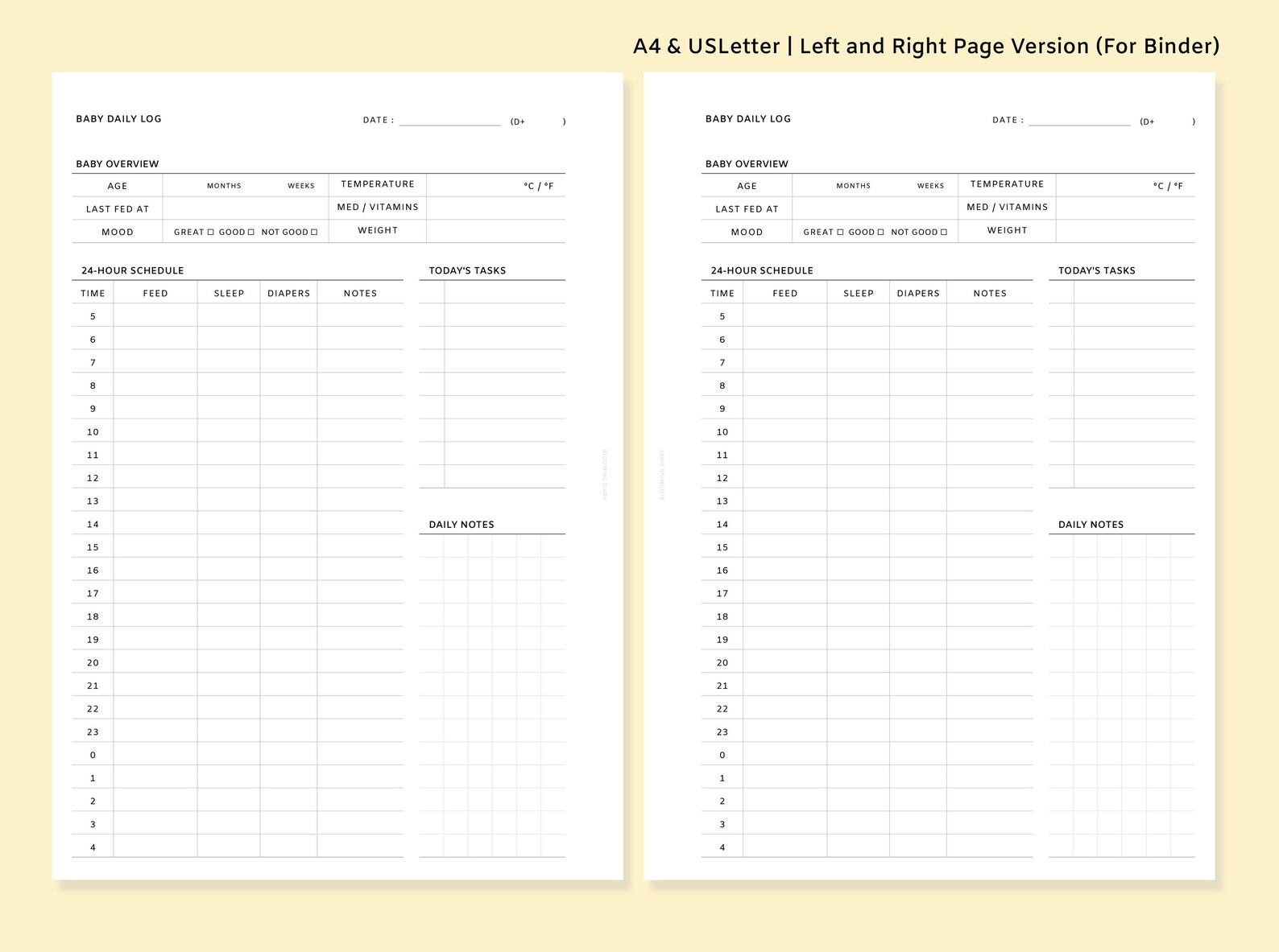 Baby Daily Log Printable | A4, Letter | 24-hour Baby Schedule Tracker ...