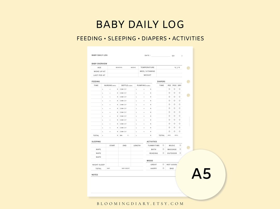 A5 Baby Daily Log Printable | Feeding, Sleep, Diaper Tracker | Newborn ...