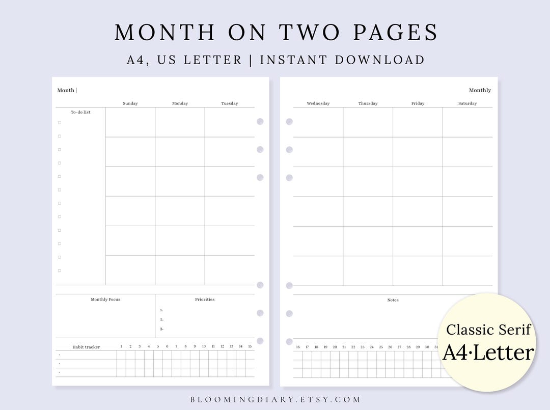 Monthly Planner Printable | Minimalist Undated Calendar With To-do List ...