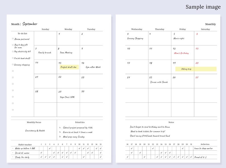 Monthly Planner Printable | Minimalist Undated Calendar With To-do List ...
