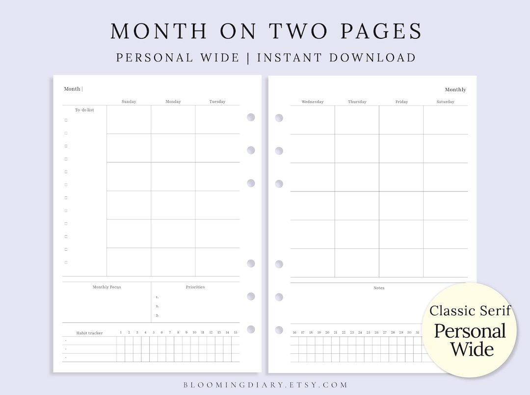 Monthly Planner Printable | Minimalist Undated Calendar With To-do List ...