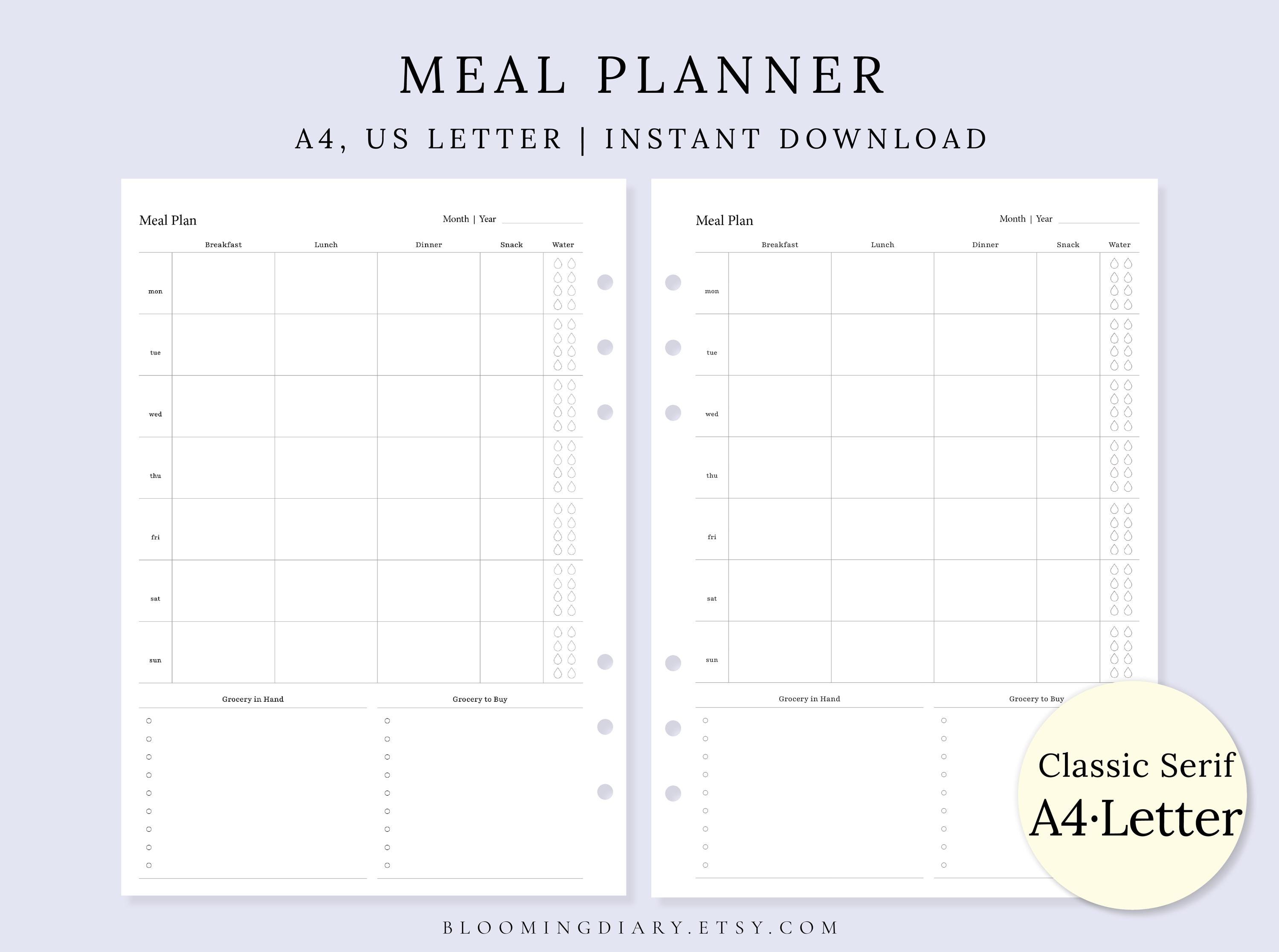 Meal Planner Printable | A4, US Letter | Weekly Food & Grocery Tracker ...