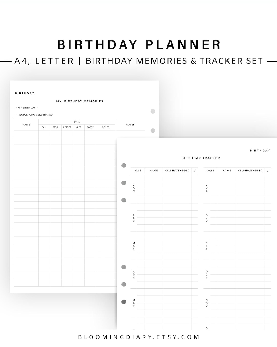 Birthday Planner | Printable Birthday Tracker & Memories Log | Birthday ...