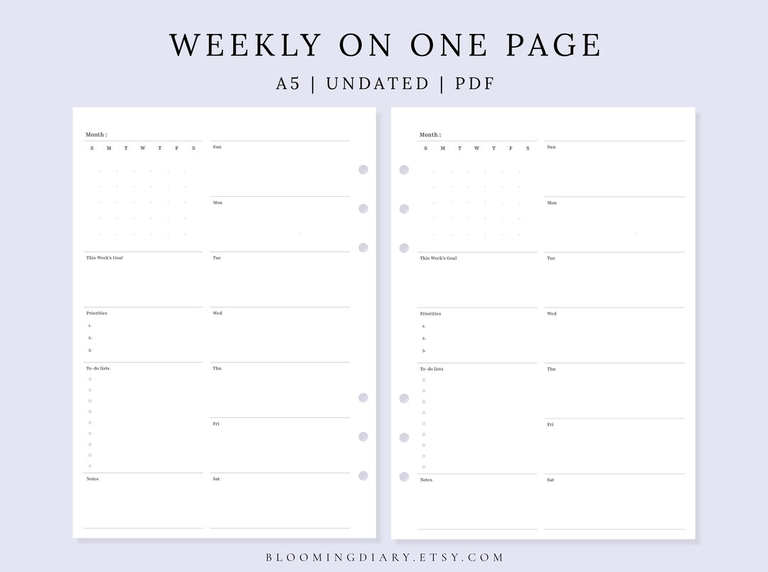 Weekly Planner Template | Undated Weekly on One Page | Printable Weekly ...