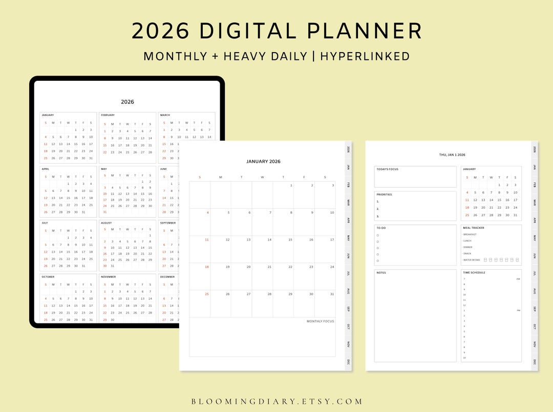 2026 Digital Planner · Minimal Hyperlinked Planner · Monthly + Heavy ...