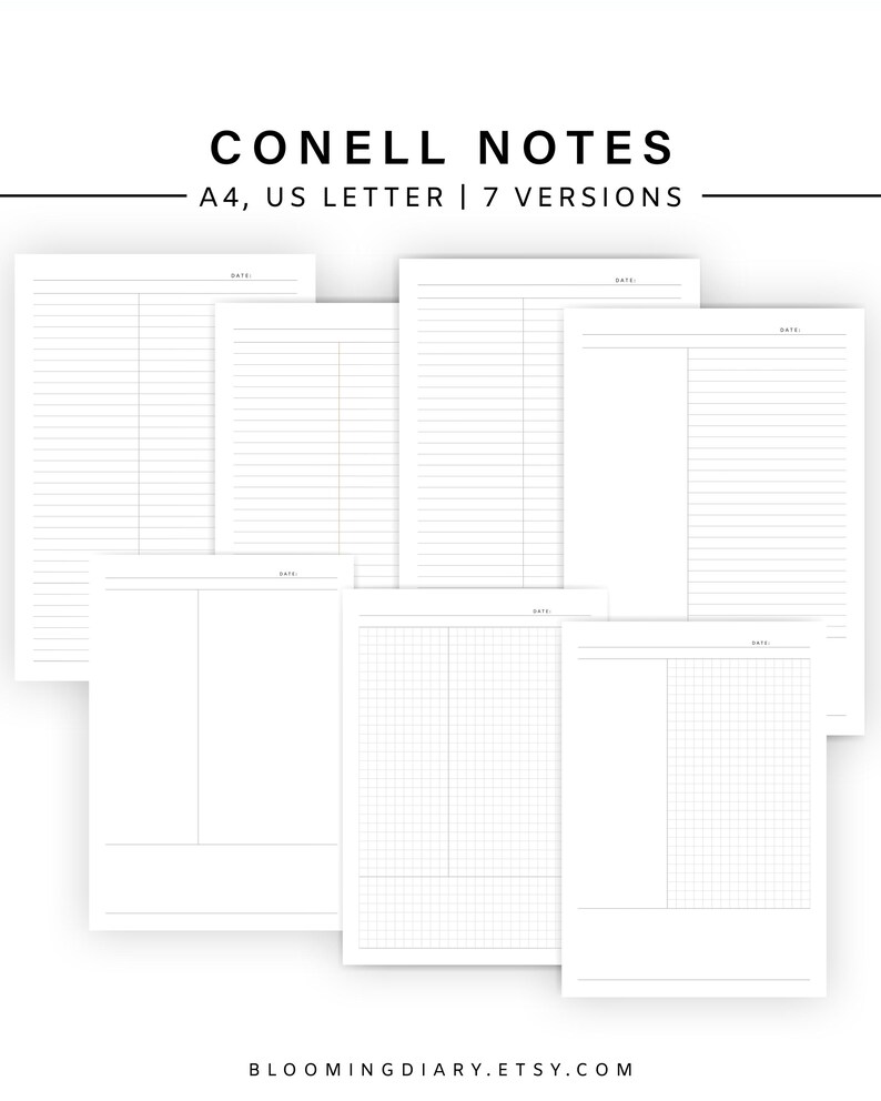 Cornell Notes | A4, US Letter | Printable Inserts Template | SIMPLE ...