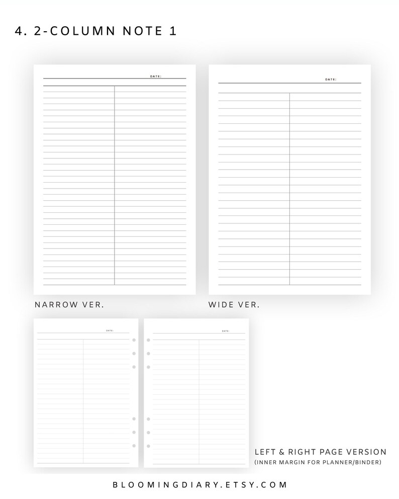 A4 Ruled Note Templates | Lined, Grid, Summary, Drawing, 2 Column, 3 ...