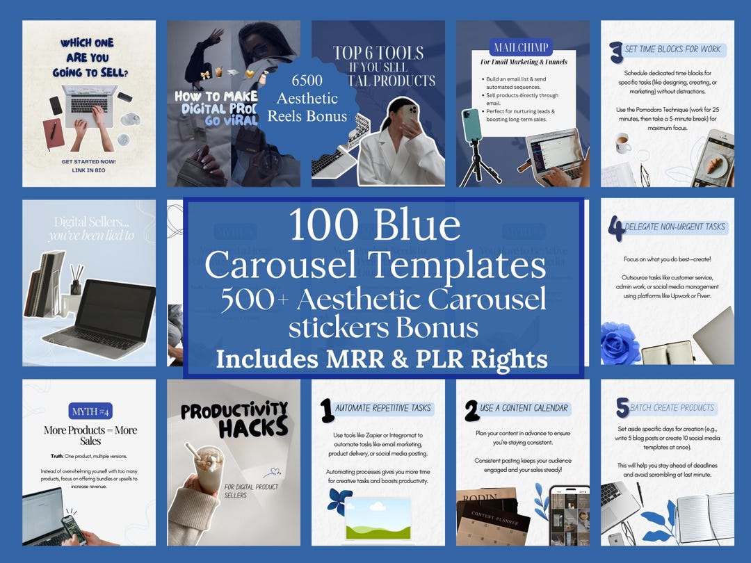 100+ Blue Instagram Carousel Templates | Faceless Marketing | Neutral ...
