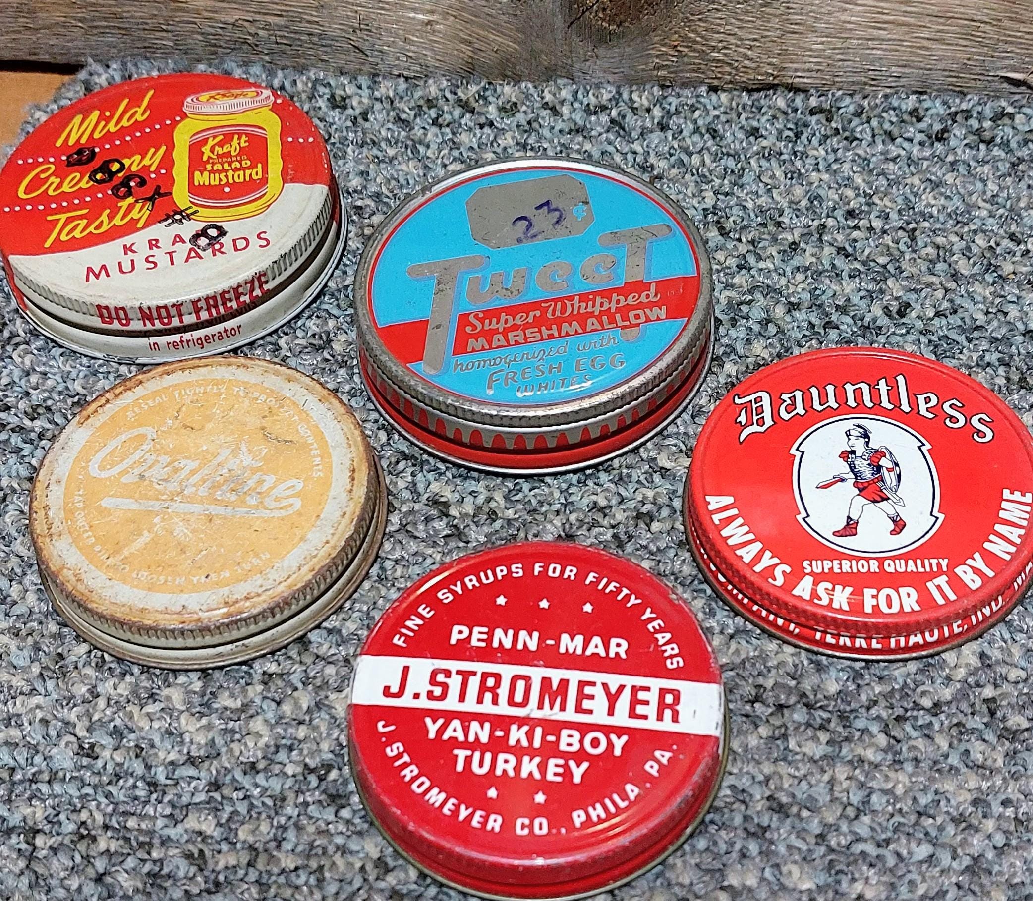 Lot of 12 Advertising Litho Tin Lids 1950s Kraft, A&P, Ann Page, Beech ...