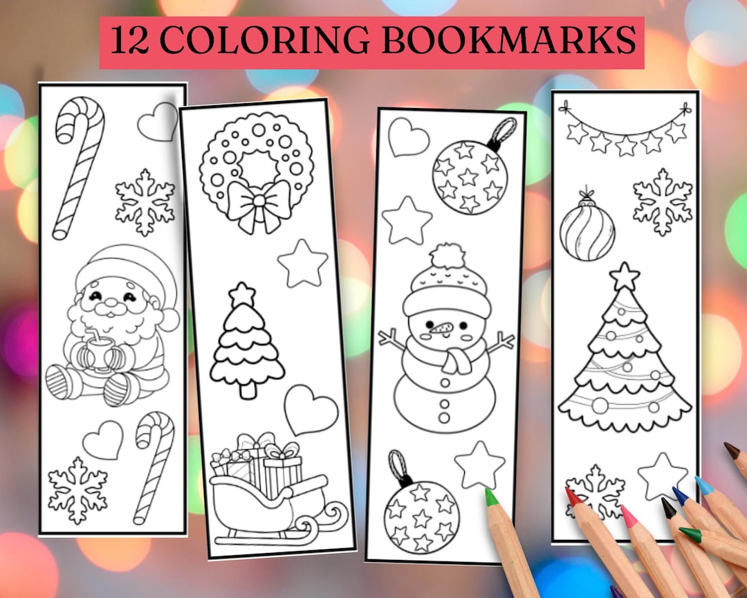 12 Christmas Coloring Bookmarks for Kids and Adults, Holiday Bookmark ...