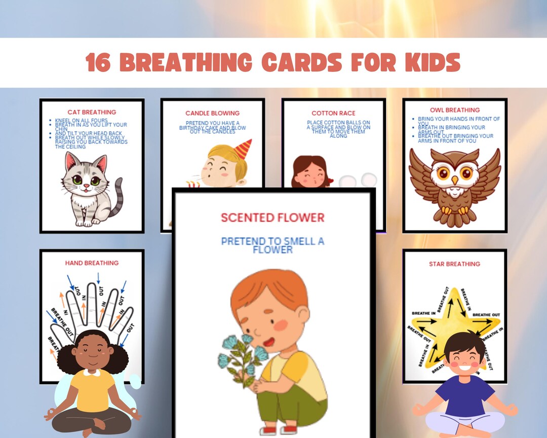 16 Breathing Exercise Cards for Kids, Kids Exercise Cards, Kids ...
