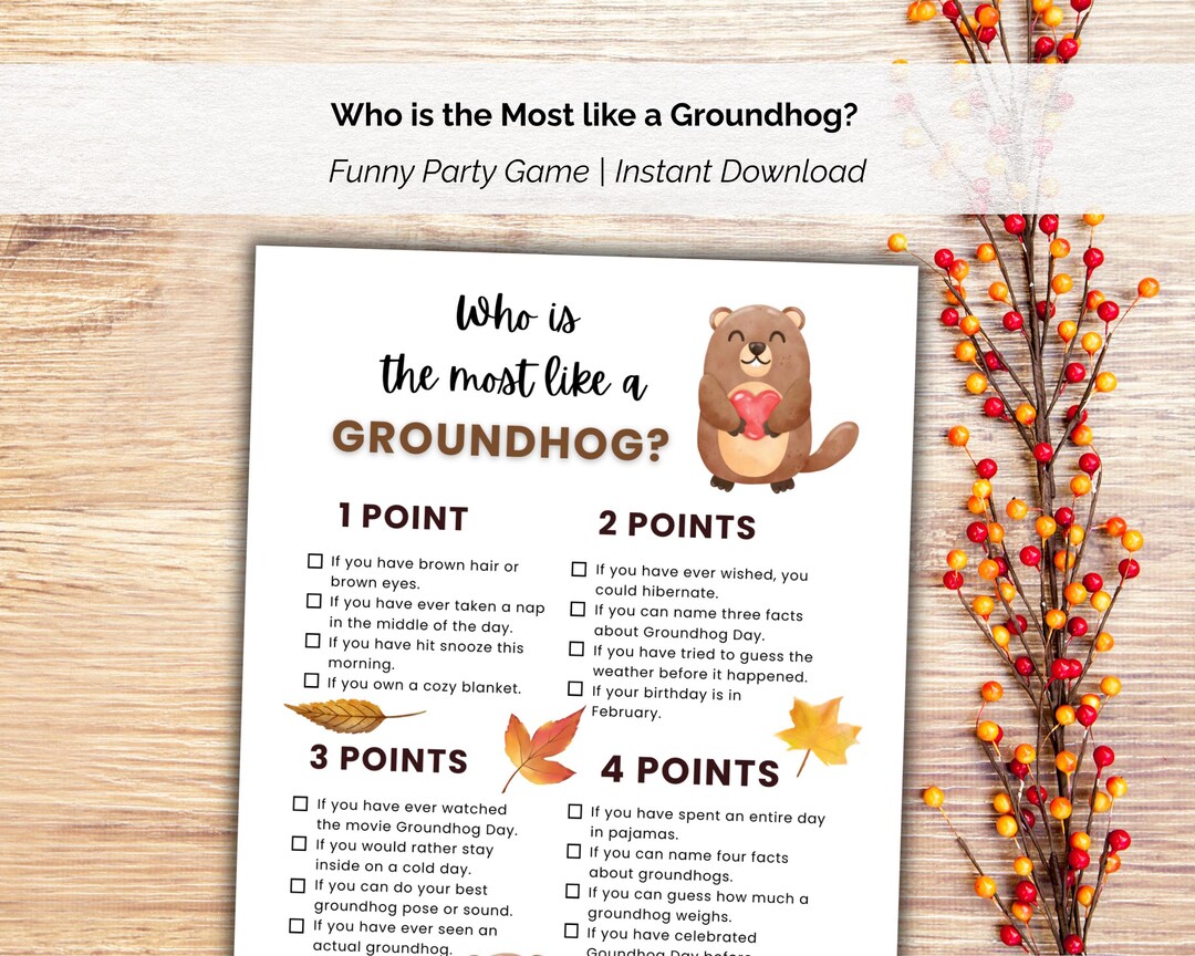 Who is the Most Like a Groundhog, Groundhog Day Games, Printable ...