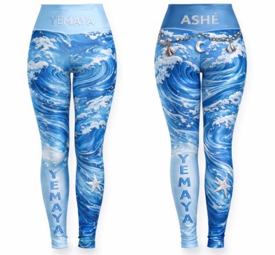 Yemaya Ocean Blue Leggings | Afrocentric Goddess-inspired Activewear ...