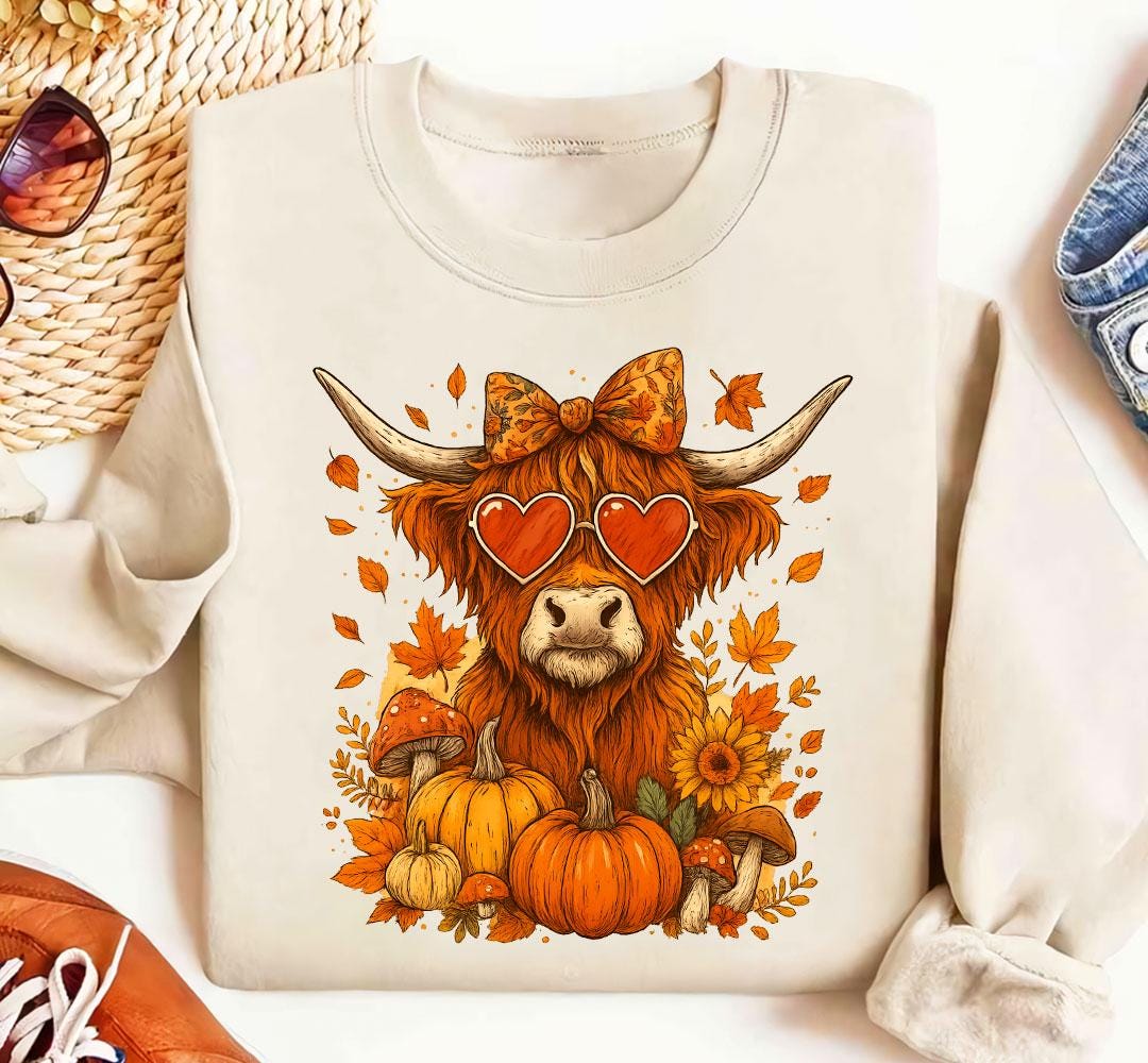Halloween Highland Cow Png, Fall Highland Cow Png, Cute Highland Cow ...