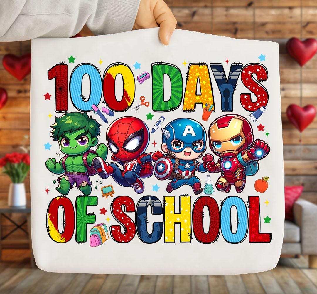 100 Days of School Superhero Png, Superhero Cartoon Characters 100 Days ...