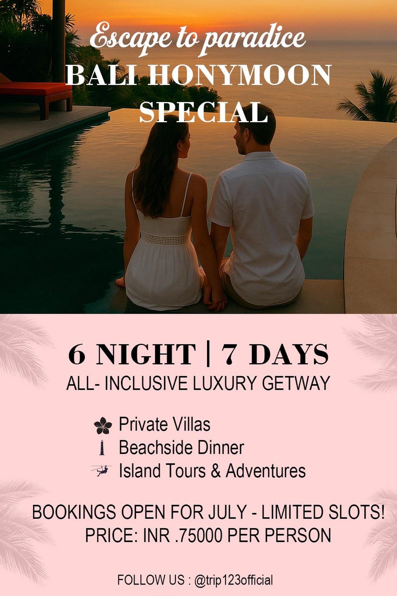 Bali Honeymoon Poster Template | Editable Travel Promo Flyer | Romantic ...