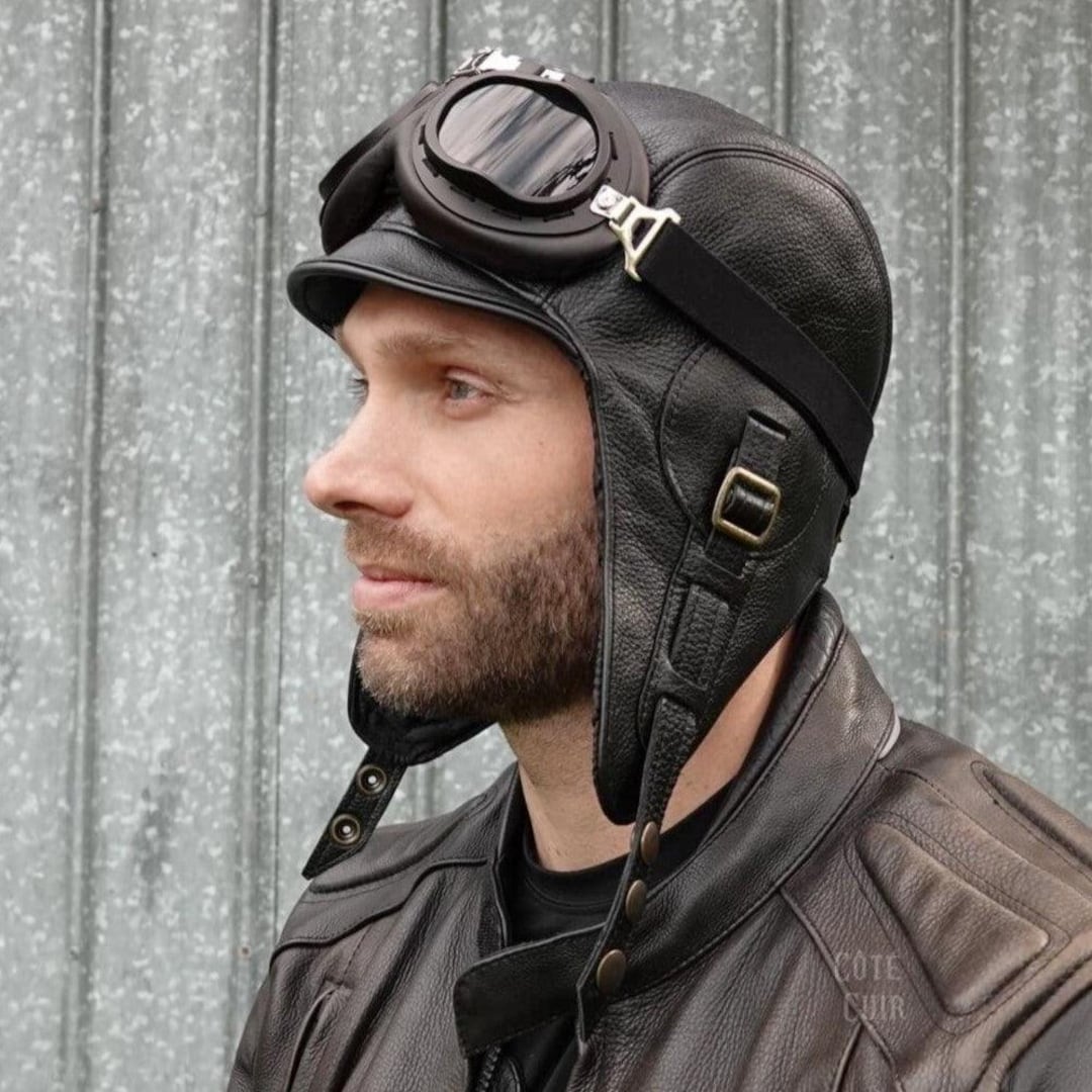 Black Leather Aviator Hat - Simon Model - Etsy