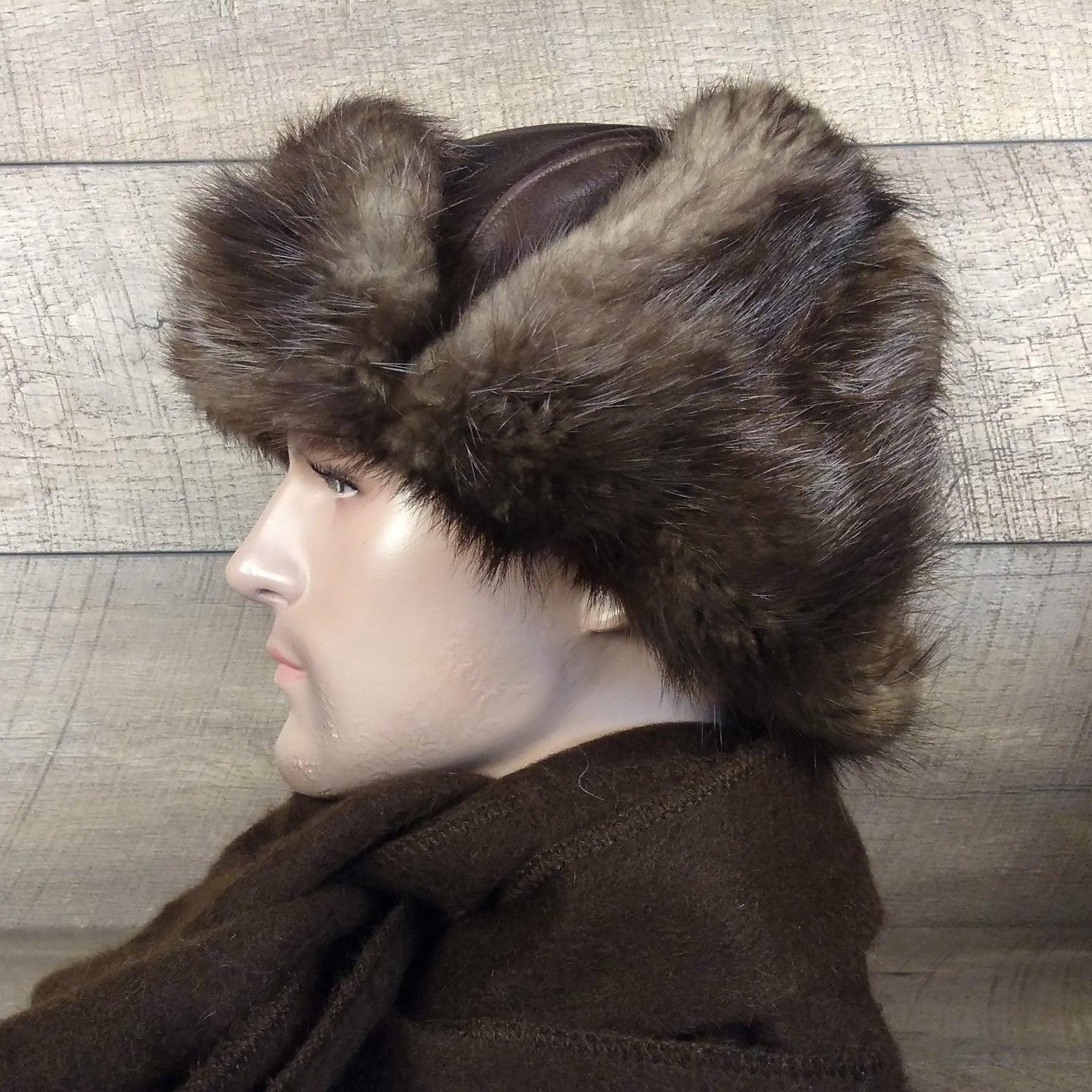 Beaver Fur Trapper Hat, Brown Leather - Etsy