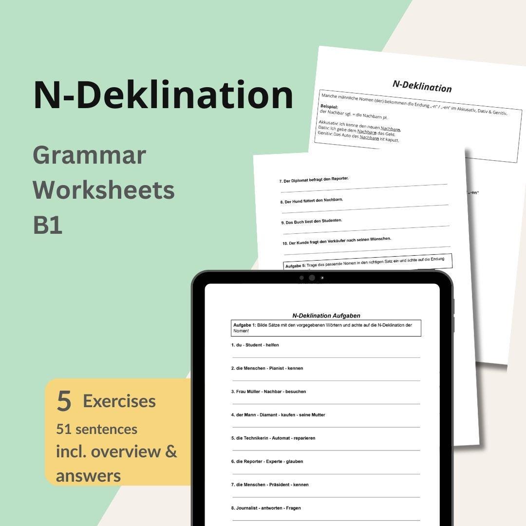 German N-deklination Worksheet – Weak Nouns – Daf/daz A2–B1 Grammar PDF ...