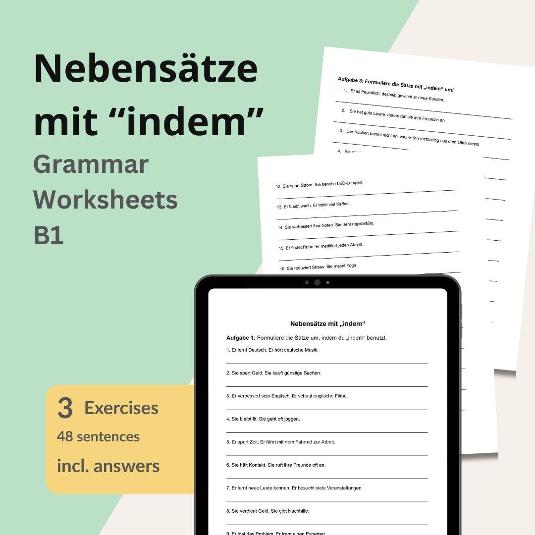 German Subordinate Clauses Worksheet – Nebensätze Mit „indem“ – Daf/daz ...