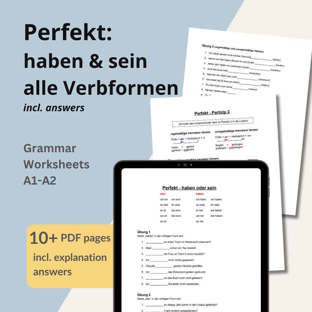 German Perfekt Tense Worksheets – Past Participle & Perfect Tense – DAF ...