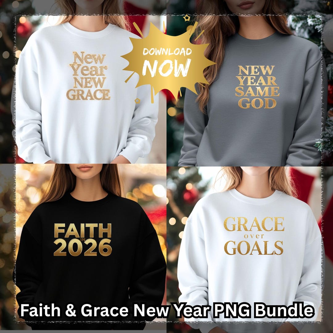 Faith & Grace New Year PNG Bundle, Gold Christian Quote Designs ...