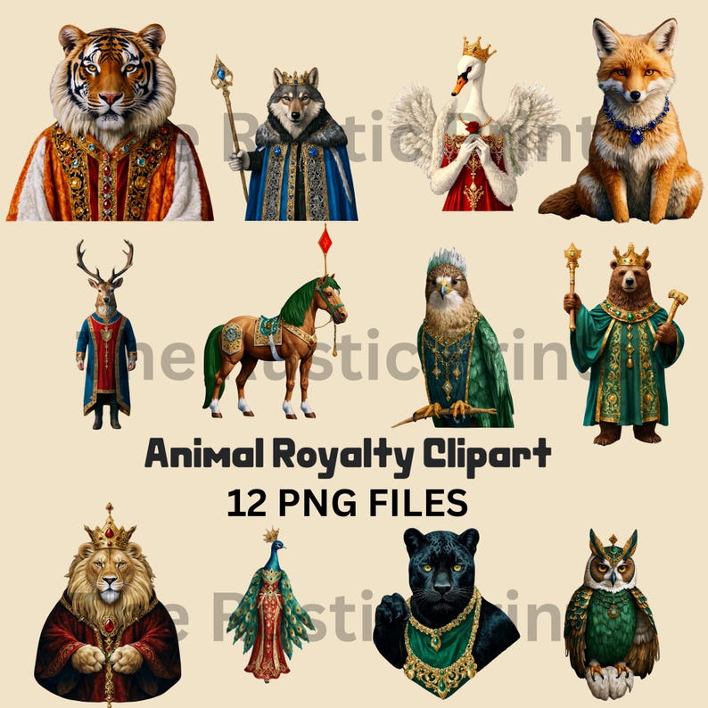 Animal Royalty Clipart Bundle | 12 PNG Face Card Illustrations ...