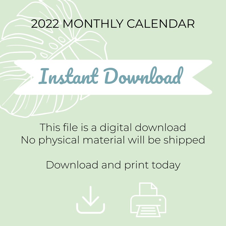 2022 Monthly Calendar | Instant Download | PDF Printable | 8.5x11 ...