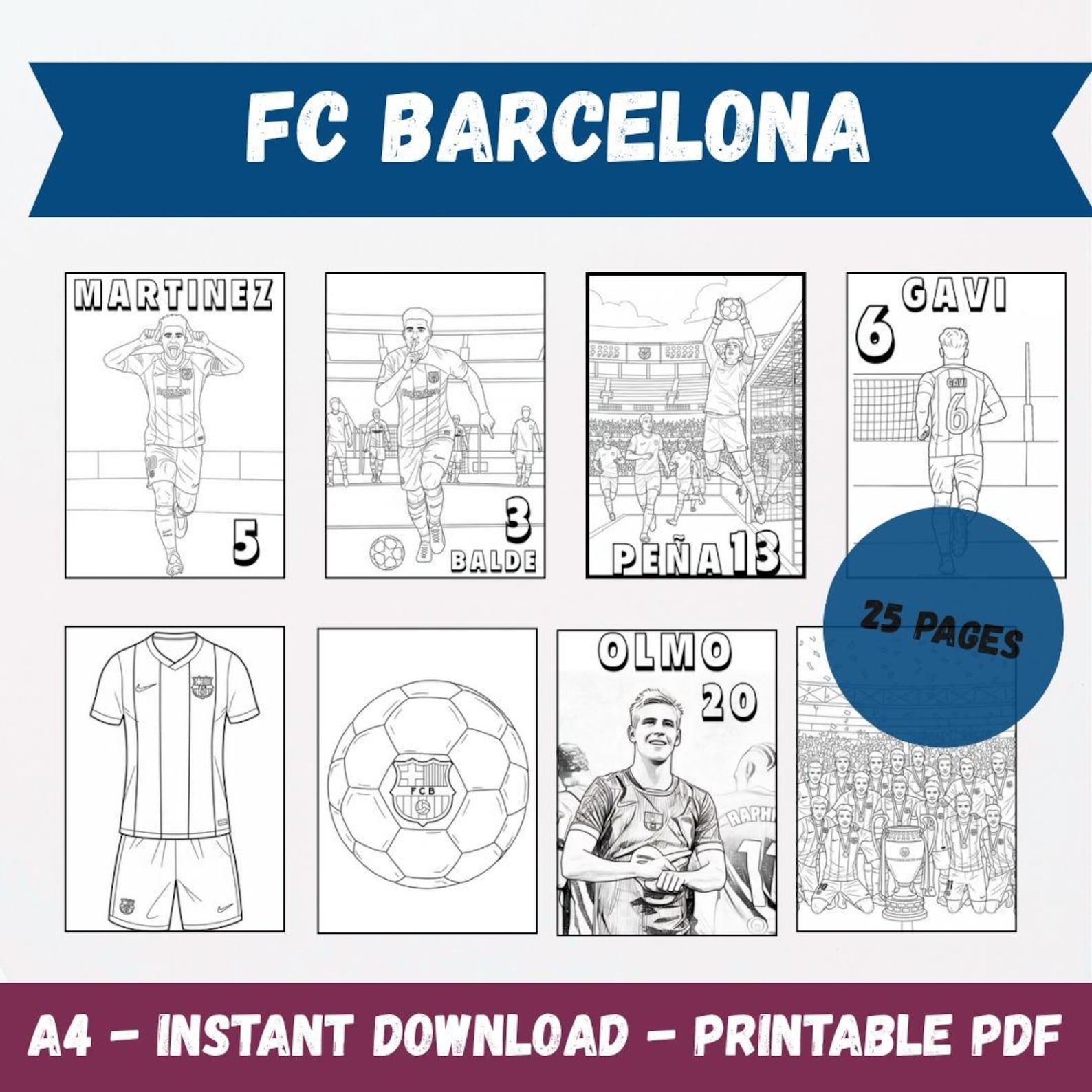 FC Barcelona Coloring Pages: 25 Football Activity Sheets (digital ...