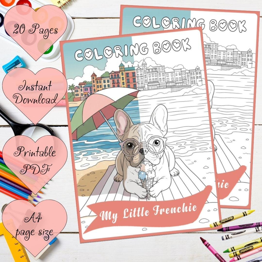 French Bulldog Coloring Book | 20 Frenchie Illustrations (PDF) | Dog ...