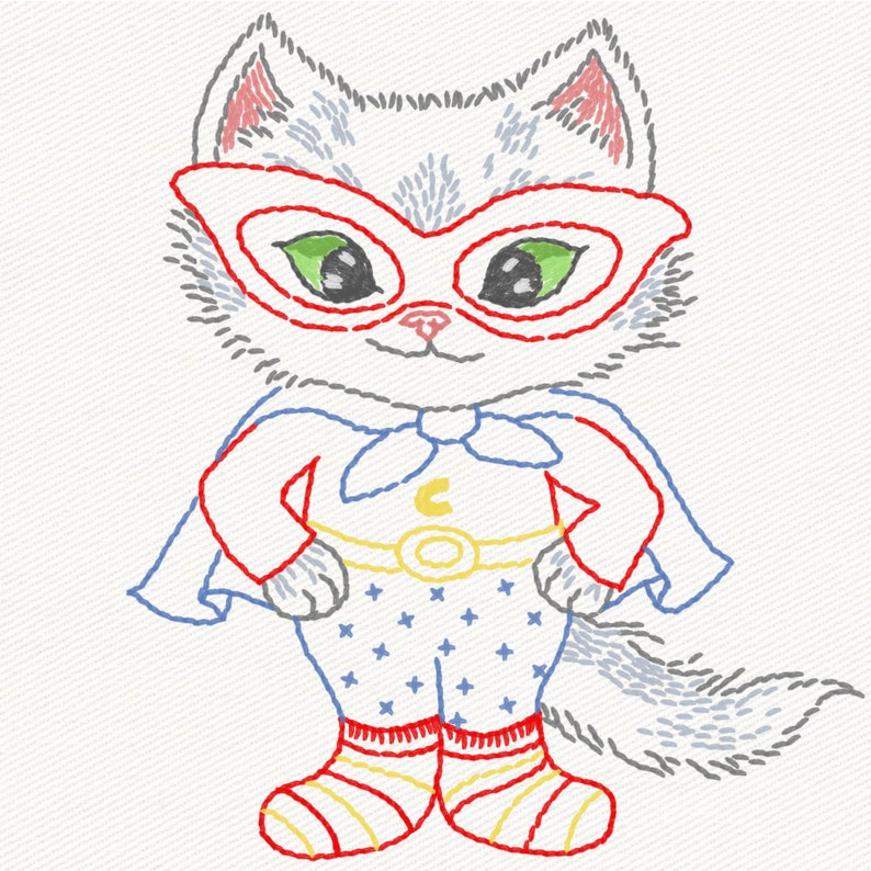 Superhero Kitty PDF Hand Embroidery Pattern DOWNLOAD - Etsy