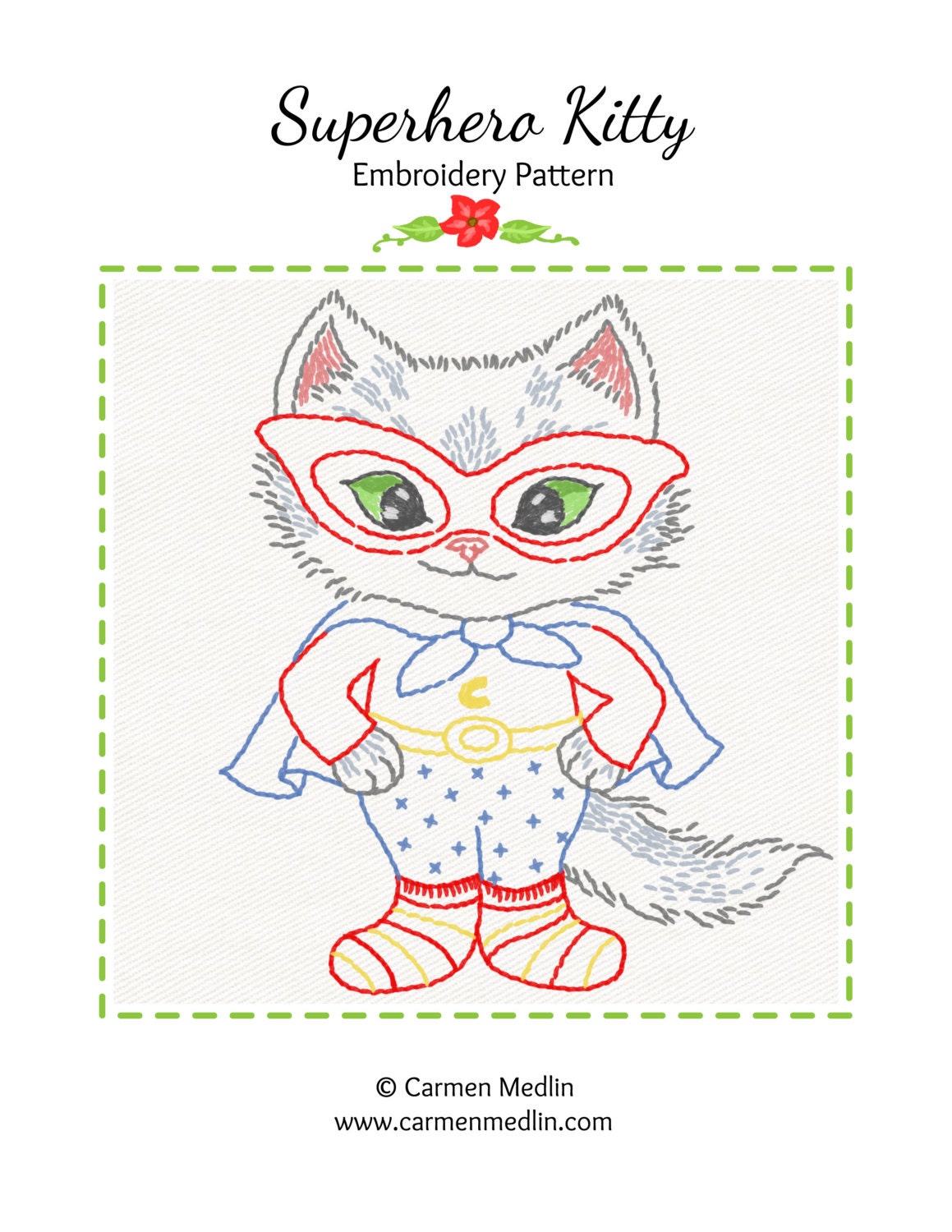 Superhero Kitty PDF Hand Embroidery Pattern DOWNLOAD - Etsy