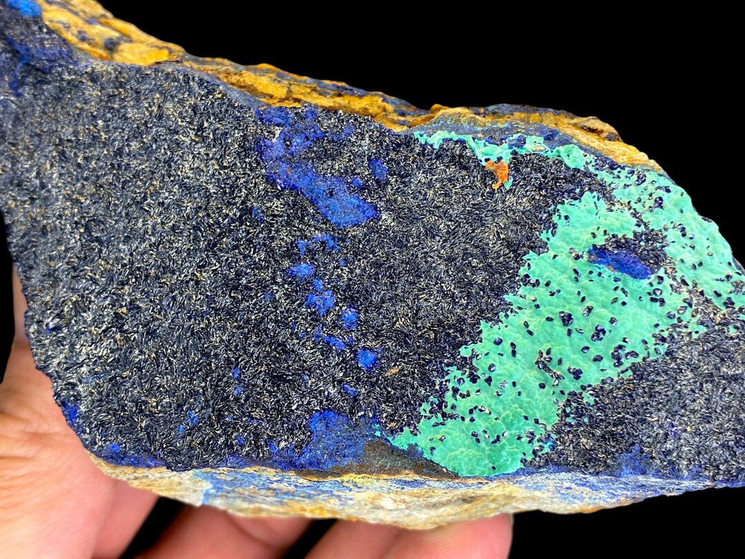 Azurite With Malachite on Matrix Crystal Specimen, Deep Blue, Green ...
