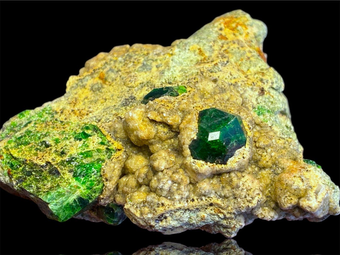 Rare Demantoid Garnet Crystal Cluster on Matrix, Green Andradite ...