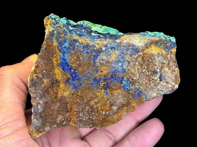 Azurite With Malachite on Matrix Crystal Specimen, Deep Blue, Green ...