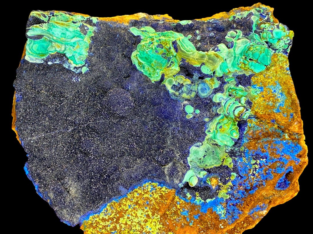 Azurite With Malachite on Matrix Crystal Specimen, Deep Blue, Green ...