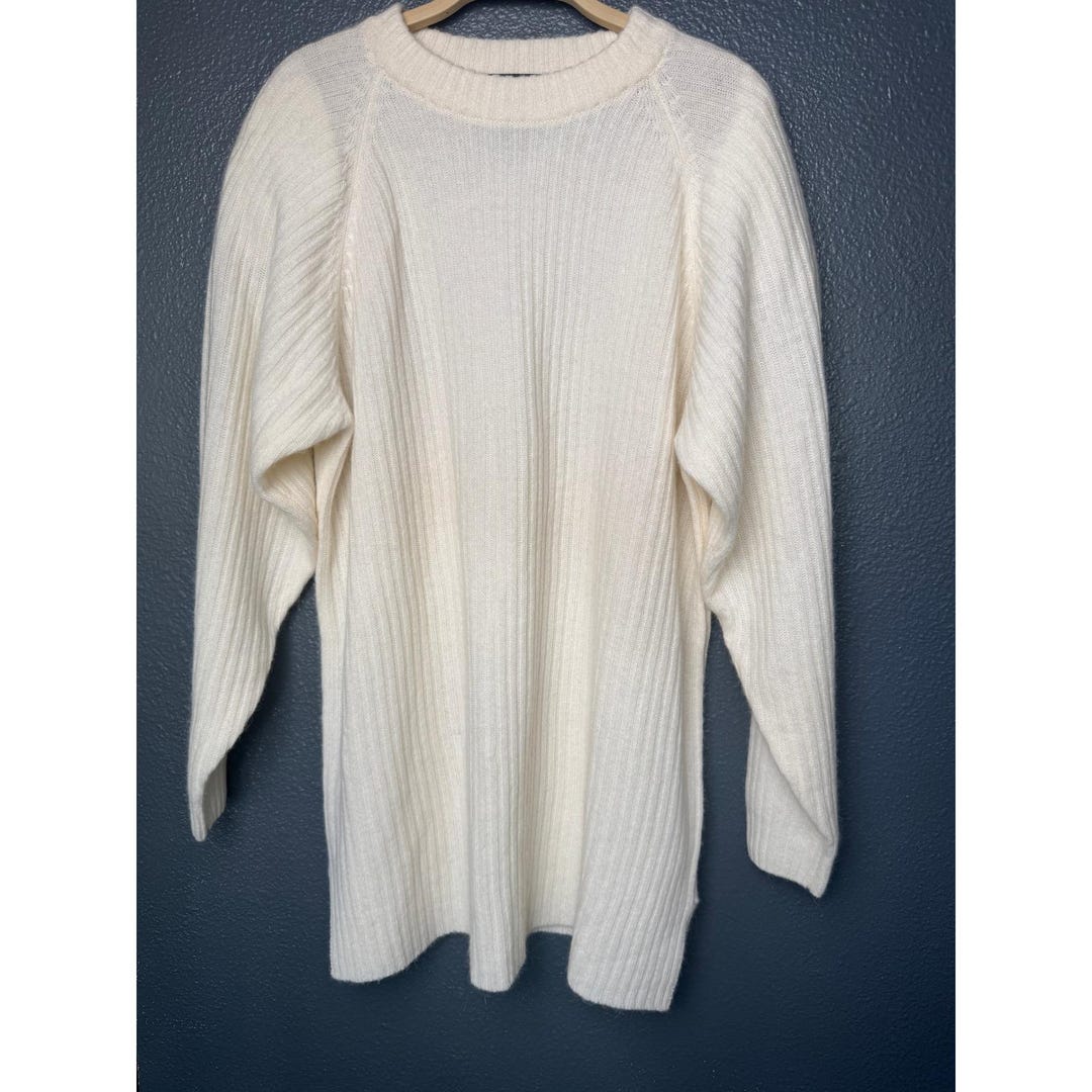 Vintage 80s Forenza Ribbed Sweater Dress Cream Angora Wool Blend Quiet ...