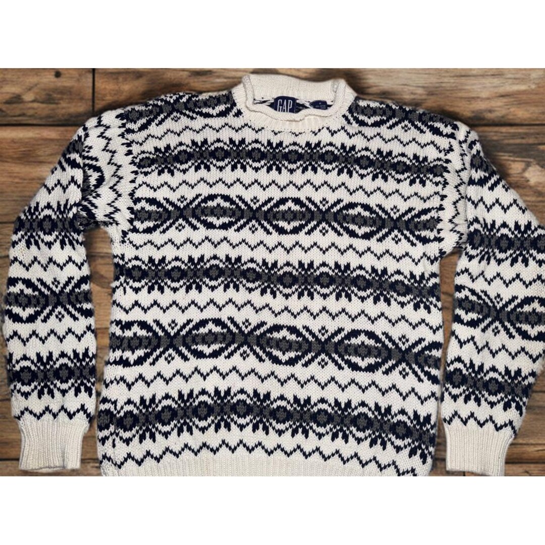 Vintage GAP Fair Isle Crewneck Sweater Blue, White, Gray – Medium - Etsy