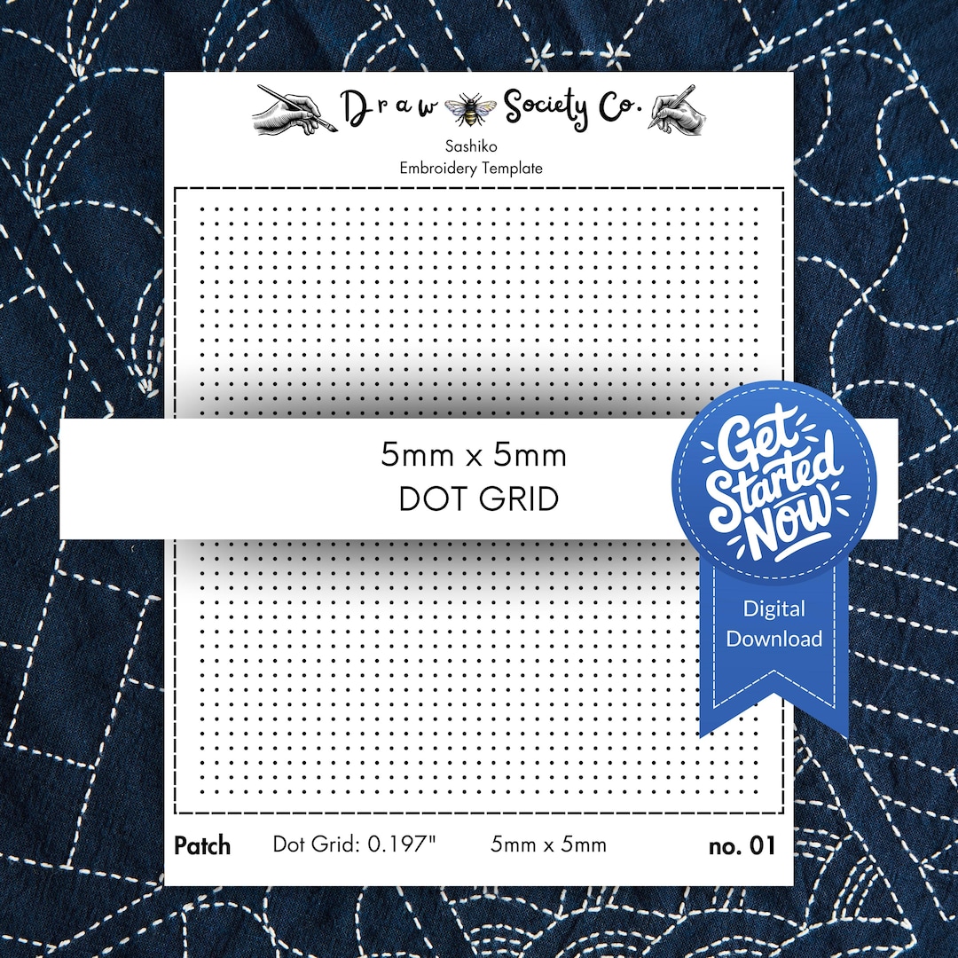 No.01 Sashiko 5mm Dot Grid Template: Japanese Embroidery Pattern ...