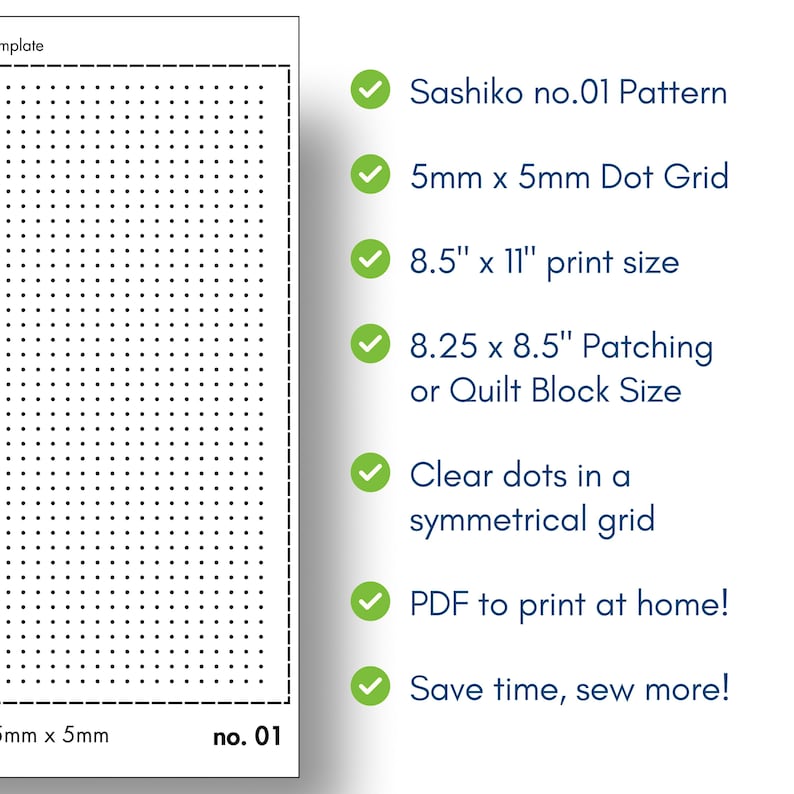 No.01 Sashiko 5mm Dot Grid Template: Japanese Embroidery Pattern ...