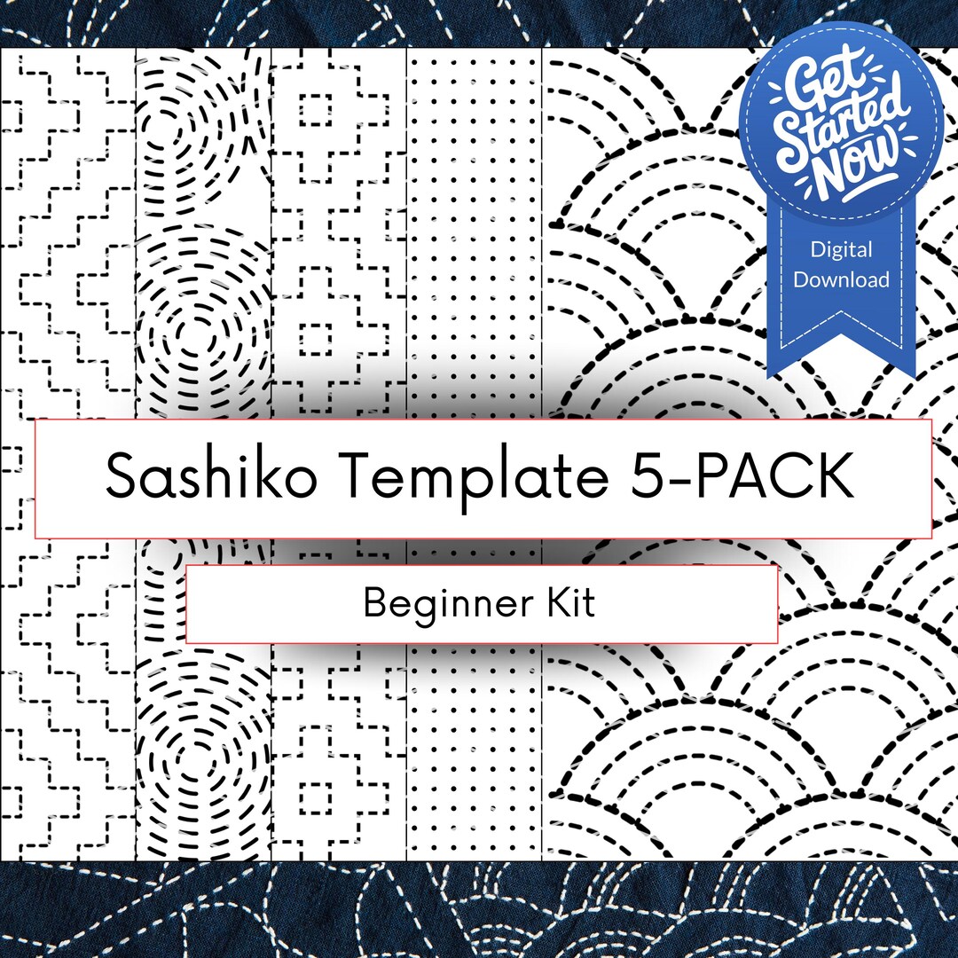 Sashiko 5-PACK Beginner Kit - Digital Templates: Japanese Embroidery ...