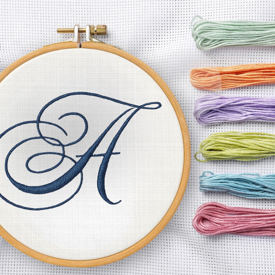 Cursive Monogram Initial Embroidery Template, Stick and Stitch - Etsy