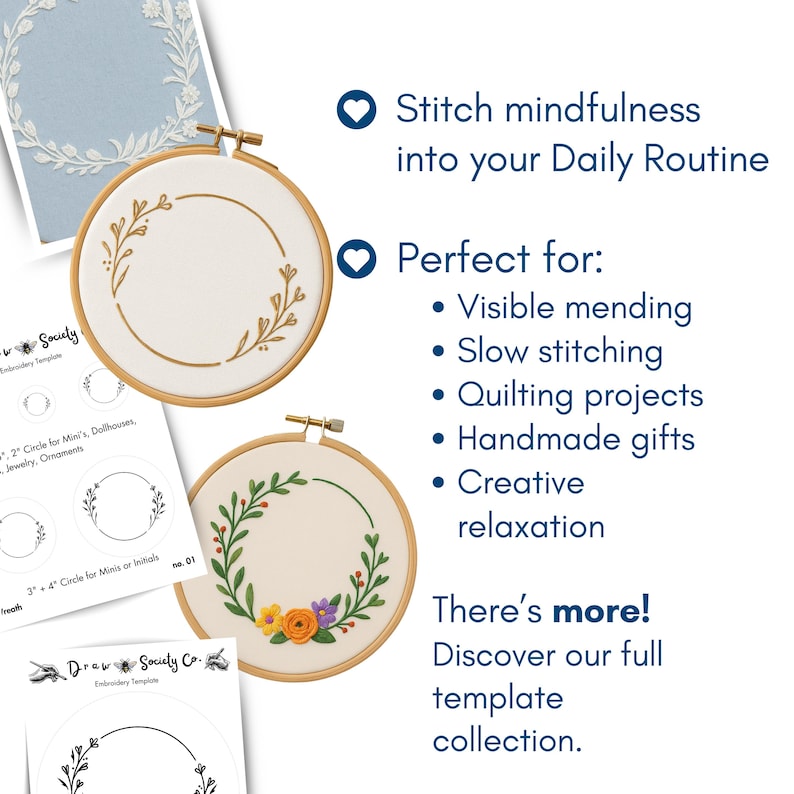 No.04 Wreath Embroidery Template: Hand Stitching Guide (digital ...