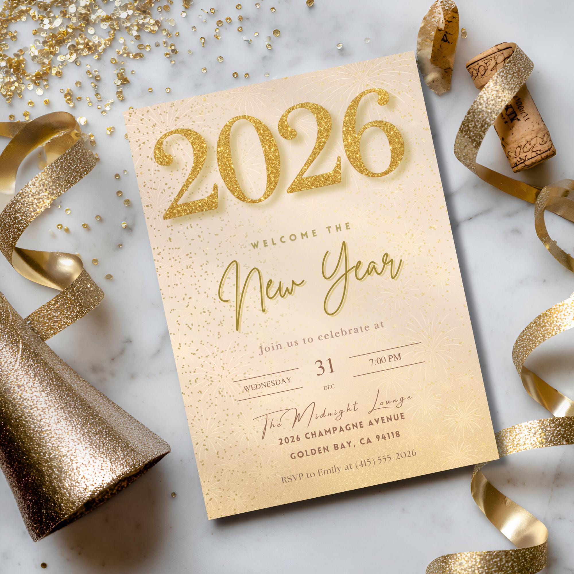 New Year Invitation Template: Editable Canva Invite, Digital Download ...
