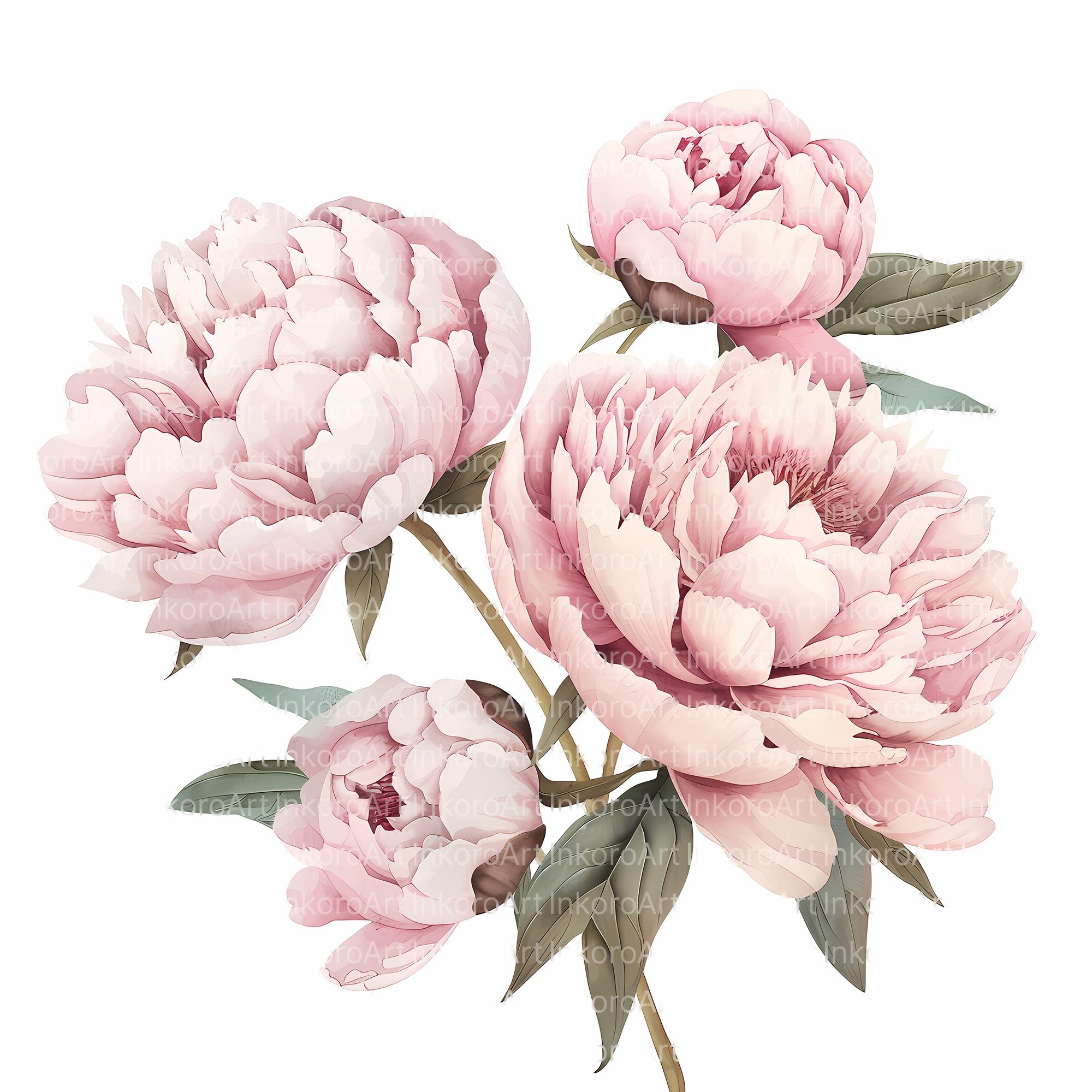Pink Peony Watercolor Clipart | Elegant Botanical Art (digital Download ...