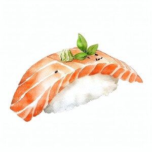 Watercolor Salmon Nigiri Clipart: Minimalist Japanese Food Art (digital ...