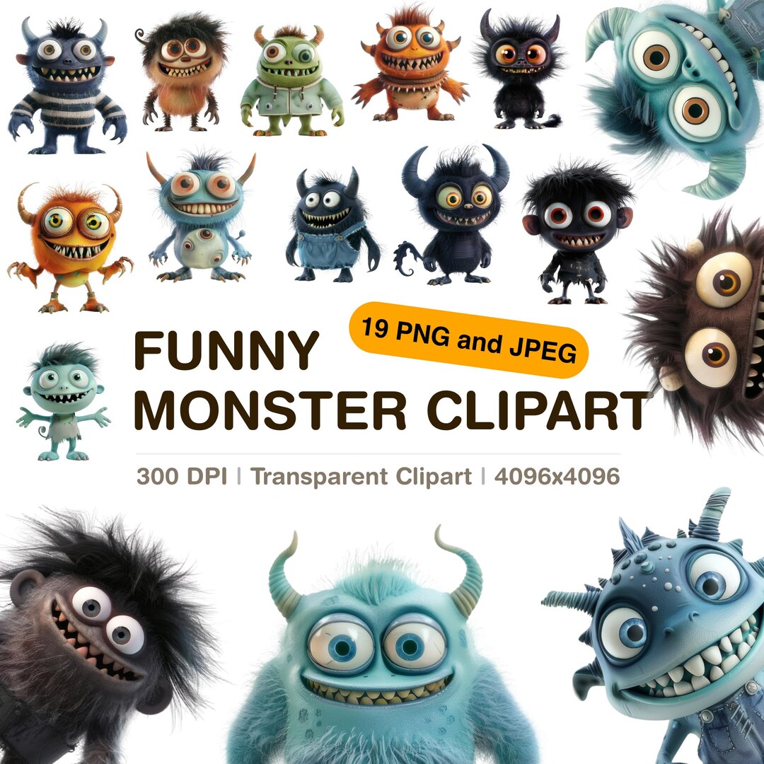 3D Halloween Monster Clipart | Funny Cartoon PNG JPEG (digital Download ...
